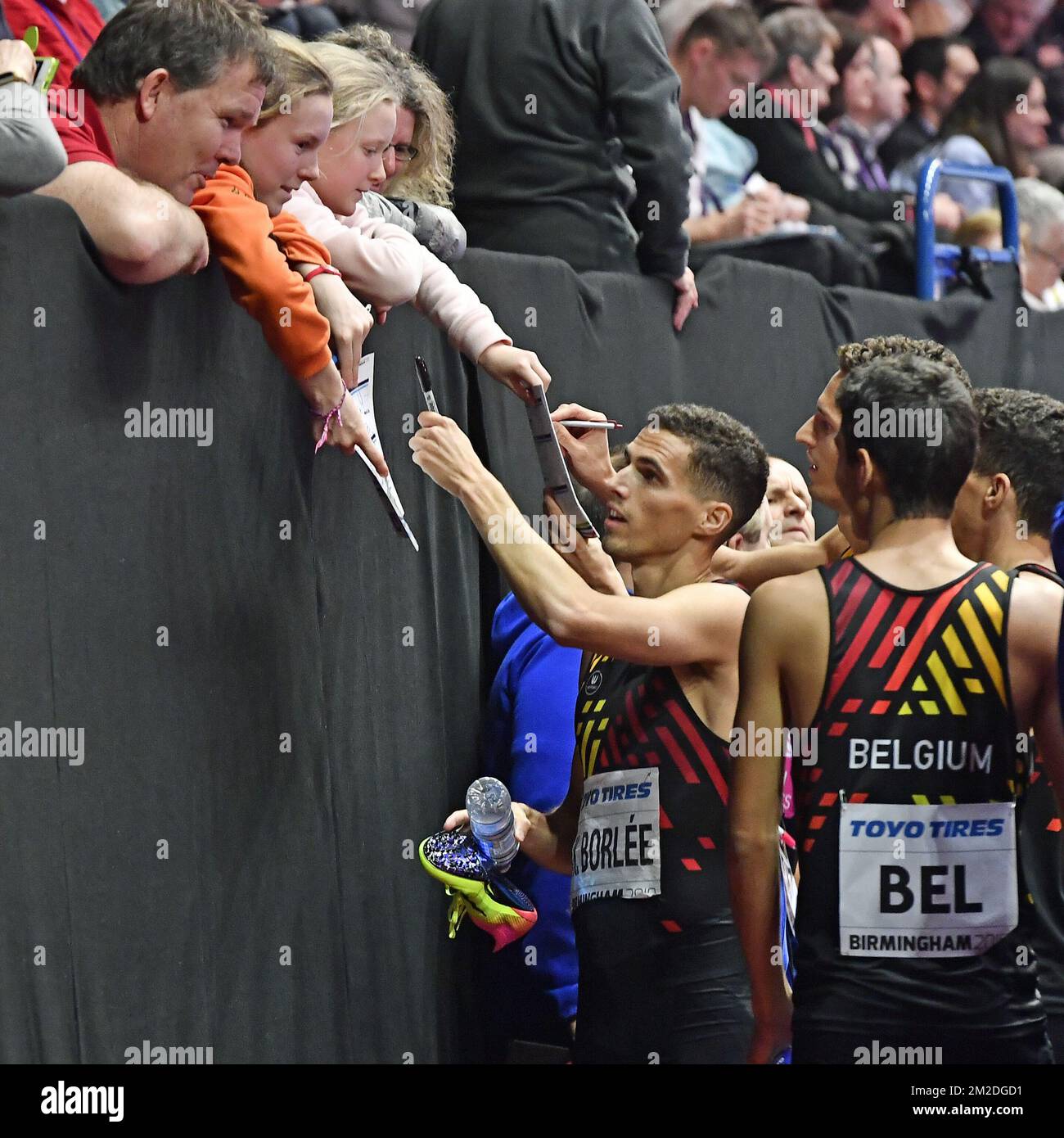 Belgian Kevin Borlee (C) and his teammates celebrate after finishing ...