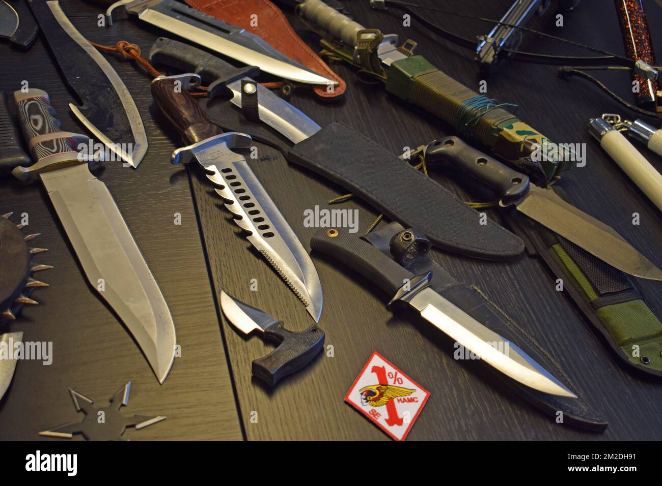 Confiscated stab weapons pictured at a press conference of the Limburg ...