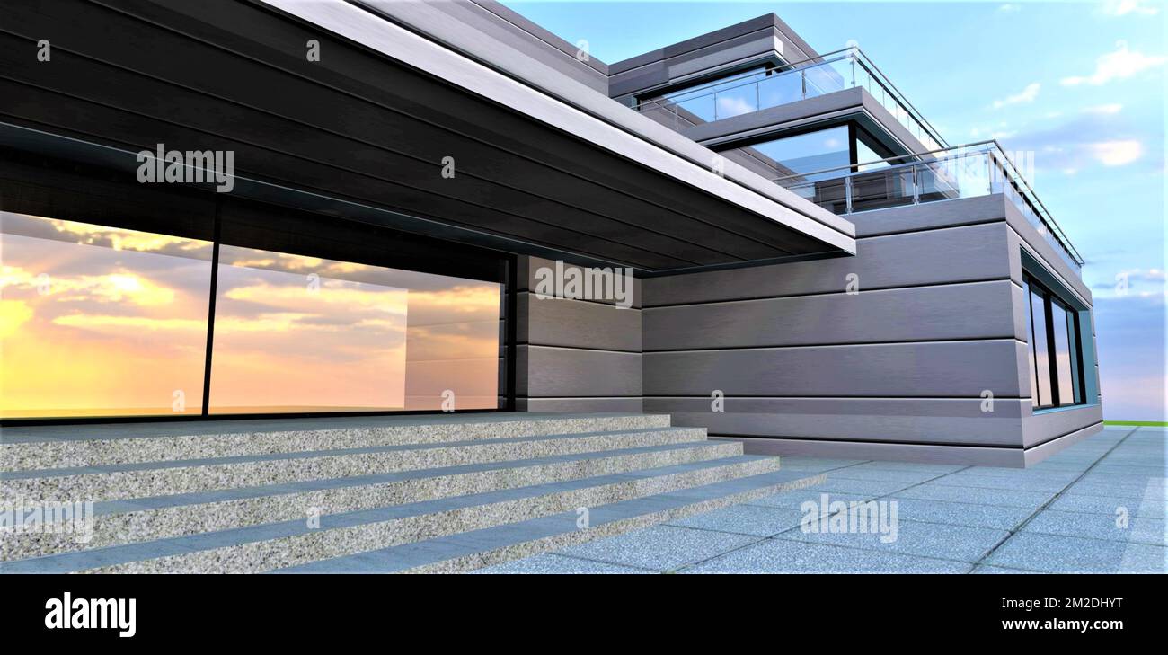 Granite steps on a stylish porch with glass sliding doors. Access to ...