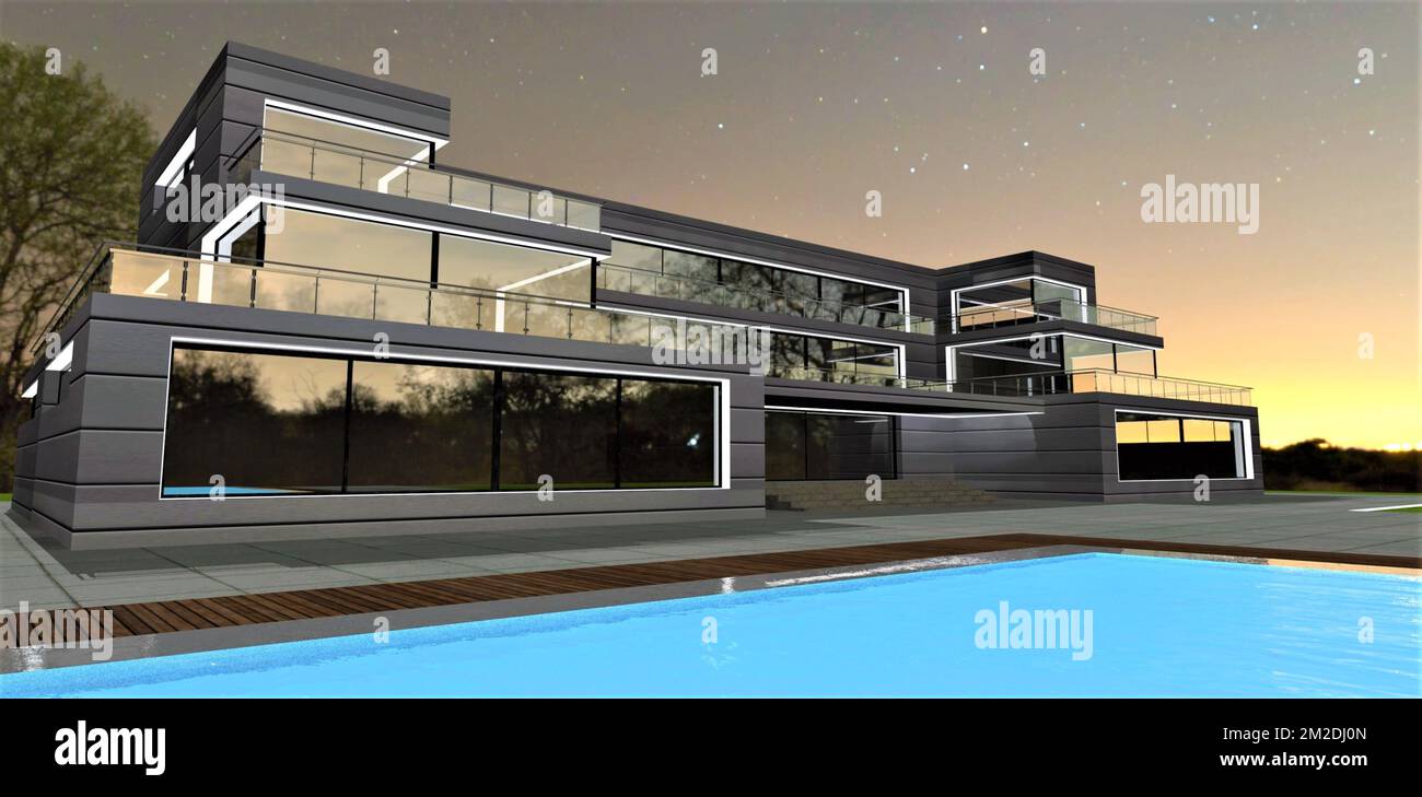 Exclusive design of a wonderful luxury hotel with illuminated pool and ...