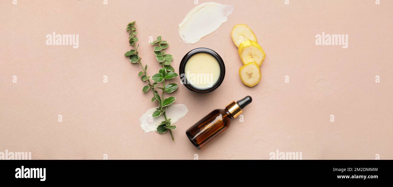 Natural banana cosmetics on beige background Stock Photo - Alamy