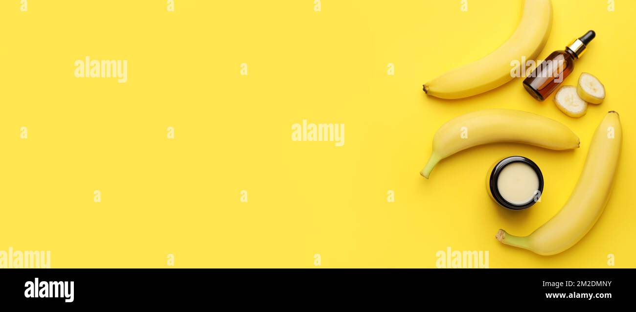 Natural banana cosmetics on yellow background with space for text Stock ...