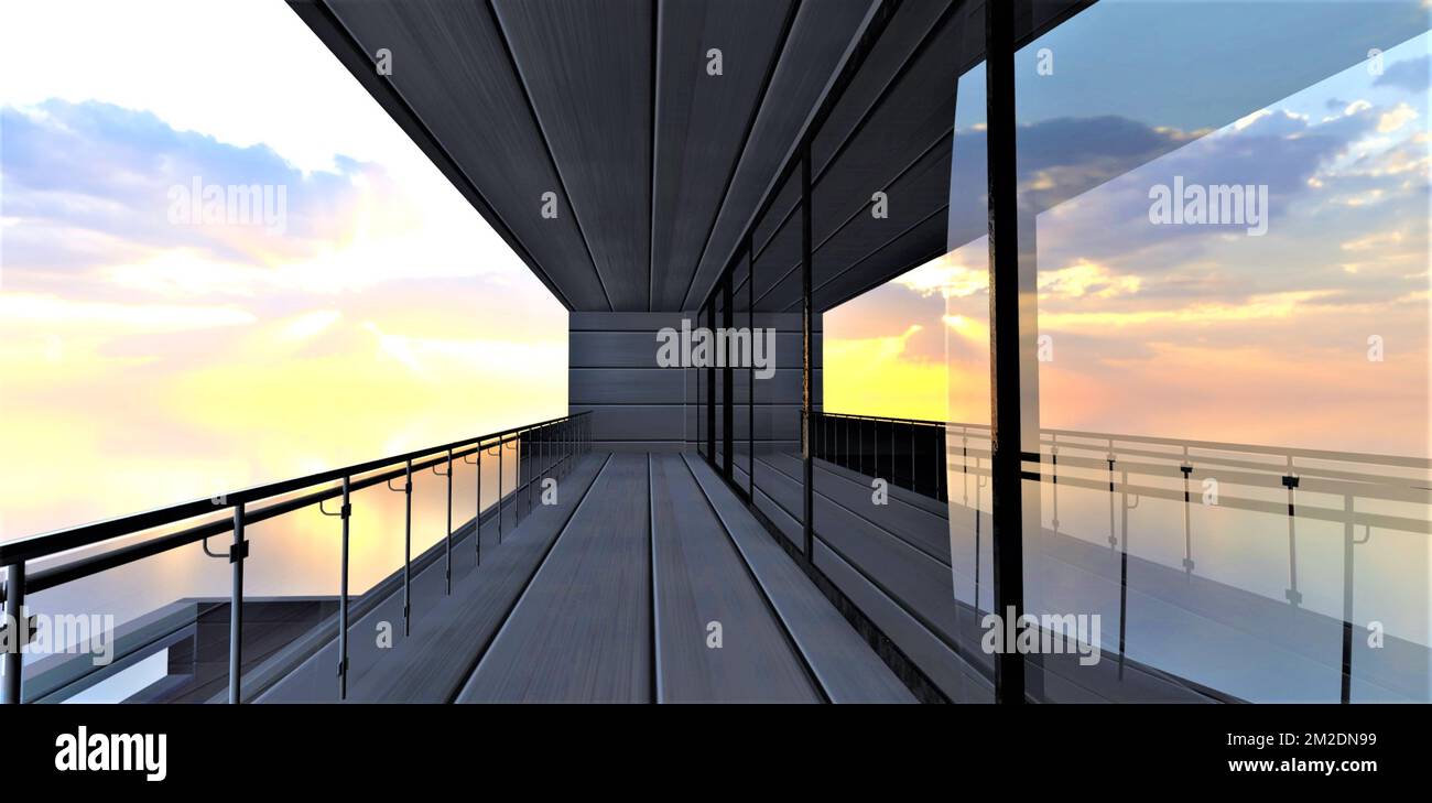 Exclusive design of the futuristic balcony made of steel and glass ...