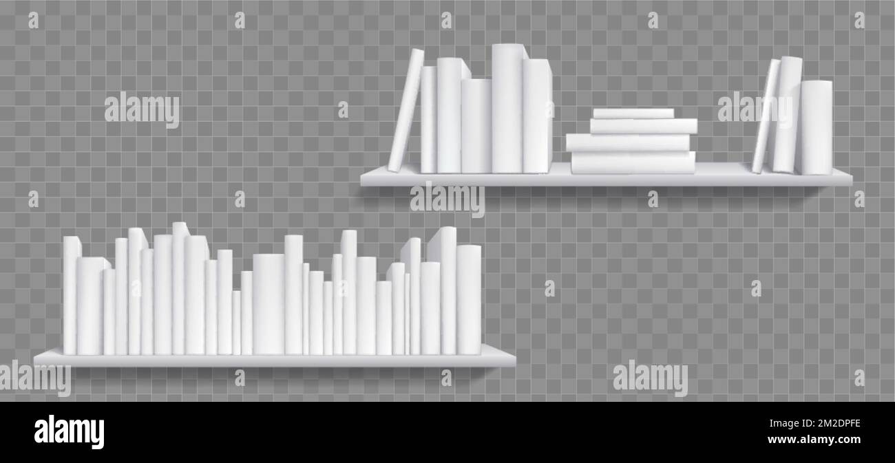 Books on shelf realistic mockup, bookshelf with bestsellers. Booklets ...