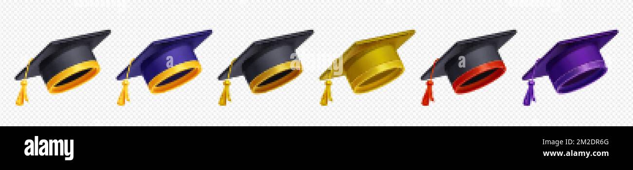Set of graduation caps in different colors png on transparent ...