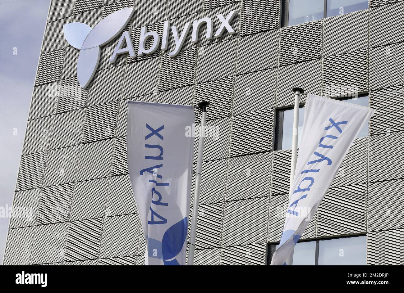 The logo of Belgian pharmaceutical company Ablynx pictured at the 'Tech ...
