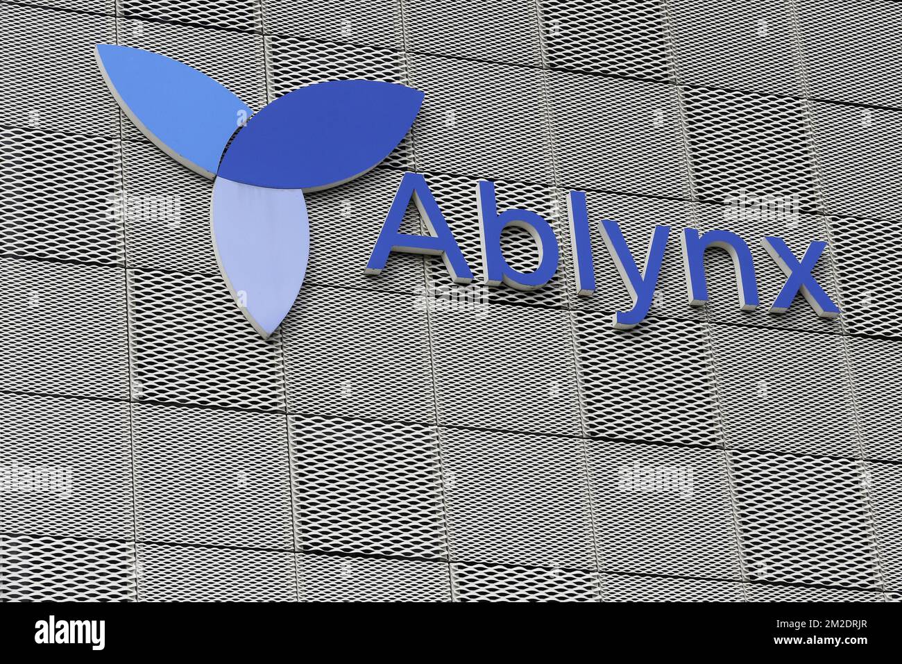 The logo of Belgian pharmaceutical company Ablynx pictured at the 'Tech ...