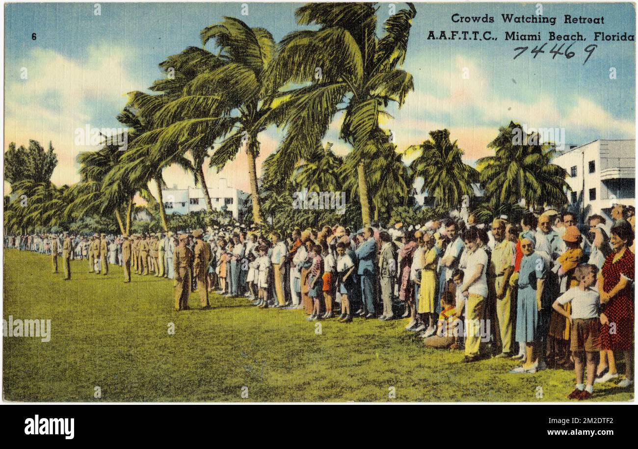 Crowds watching retreat A.A.F.T.T.C., Miami Beach, Florida , Military ...