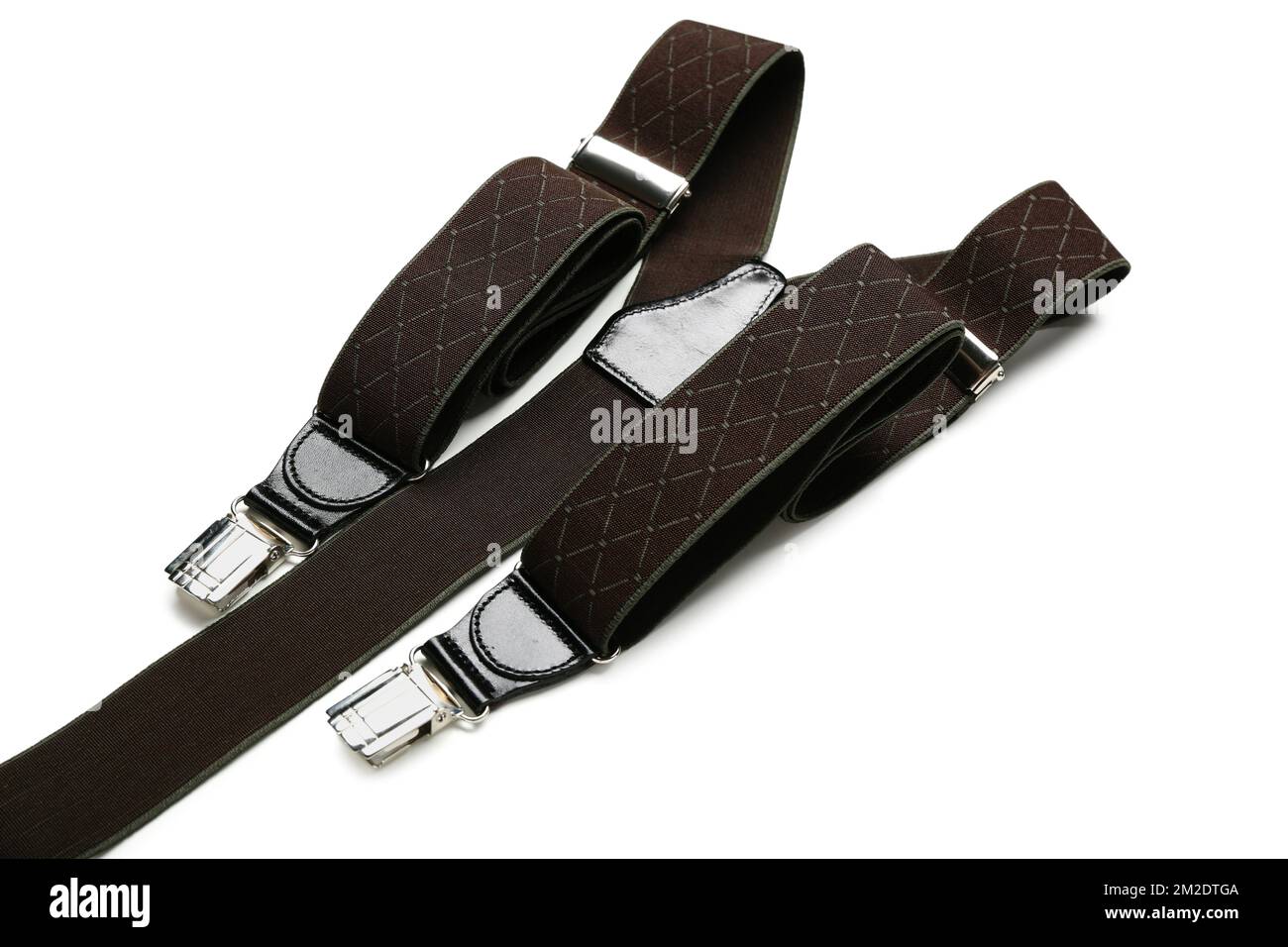 Closeup view of stylish suspenders on white background Stock Photo - Alamy