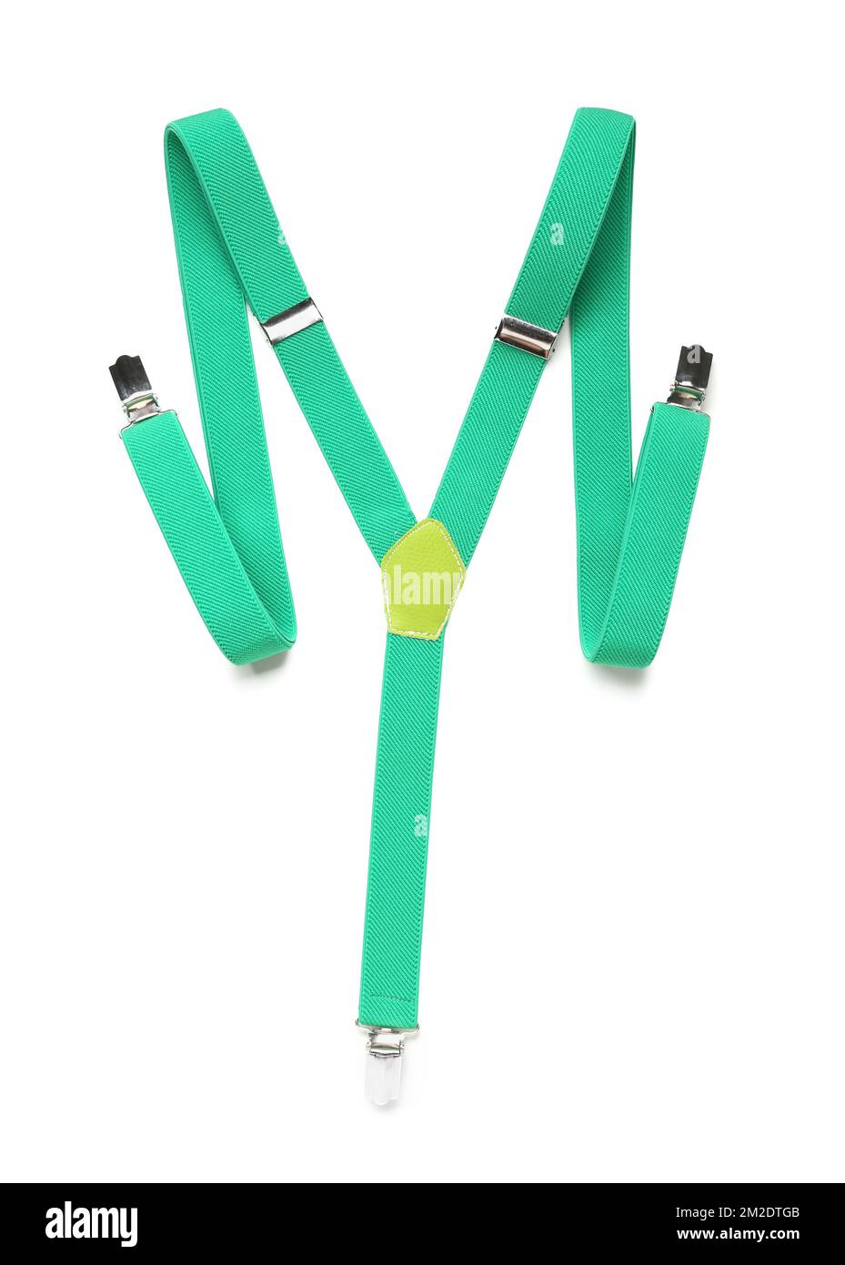 Green suspenders on white background Stock Photo - Alamy