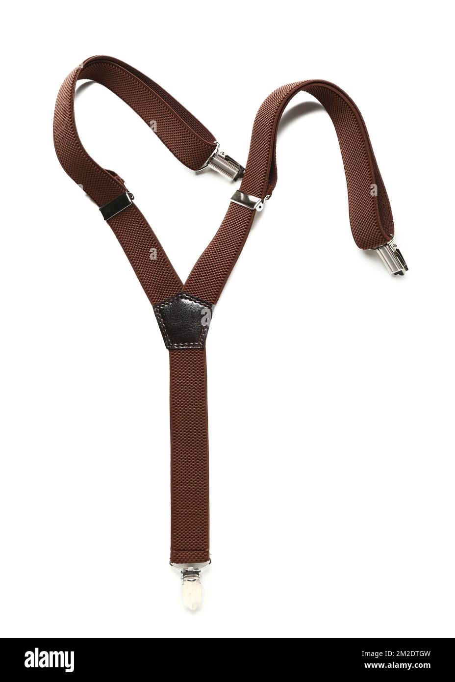 Brown suspenders on white background Stock Photo - Alamy