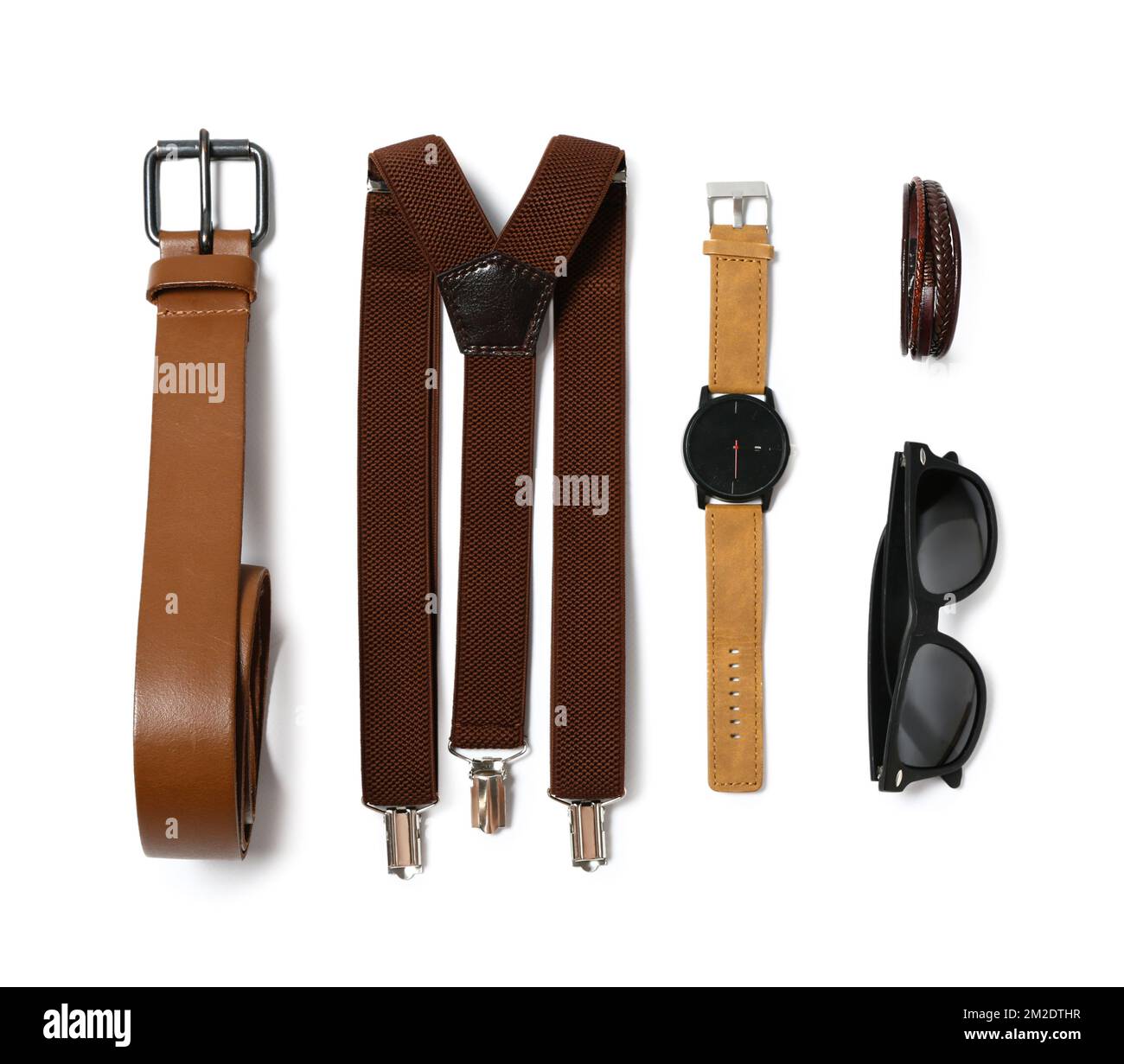 Different male accessories on white background Stock Photo - Alamy