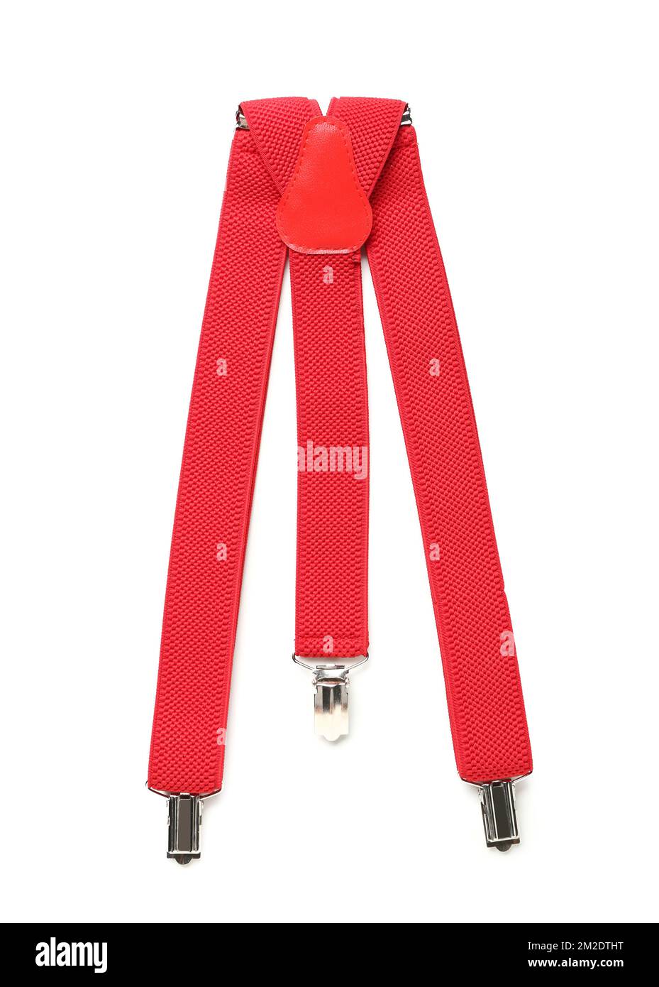 Stylish red suspenders on white background Stock Photo - Alamy