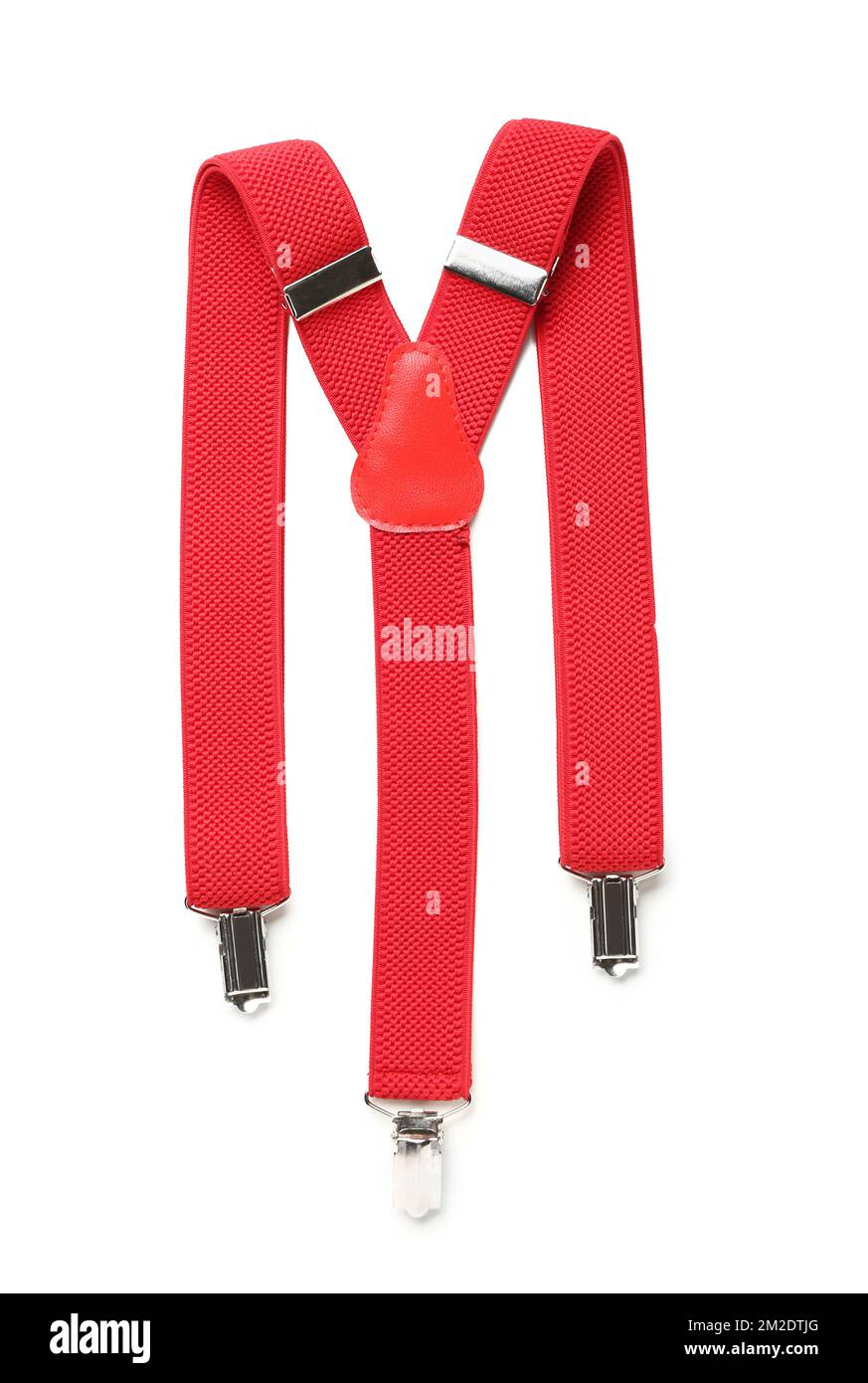 Stylish red suspenders on white background Stock Photo - Alamy