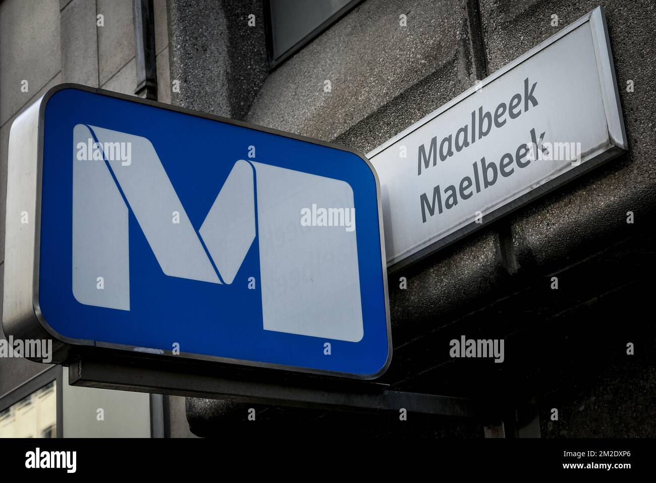 Illustration picture shows the entry sign for Metro station Maalbeek ...
