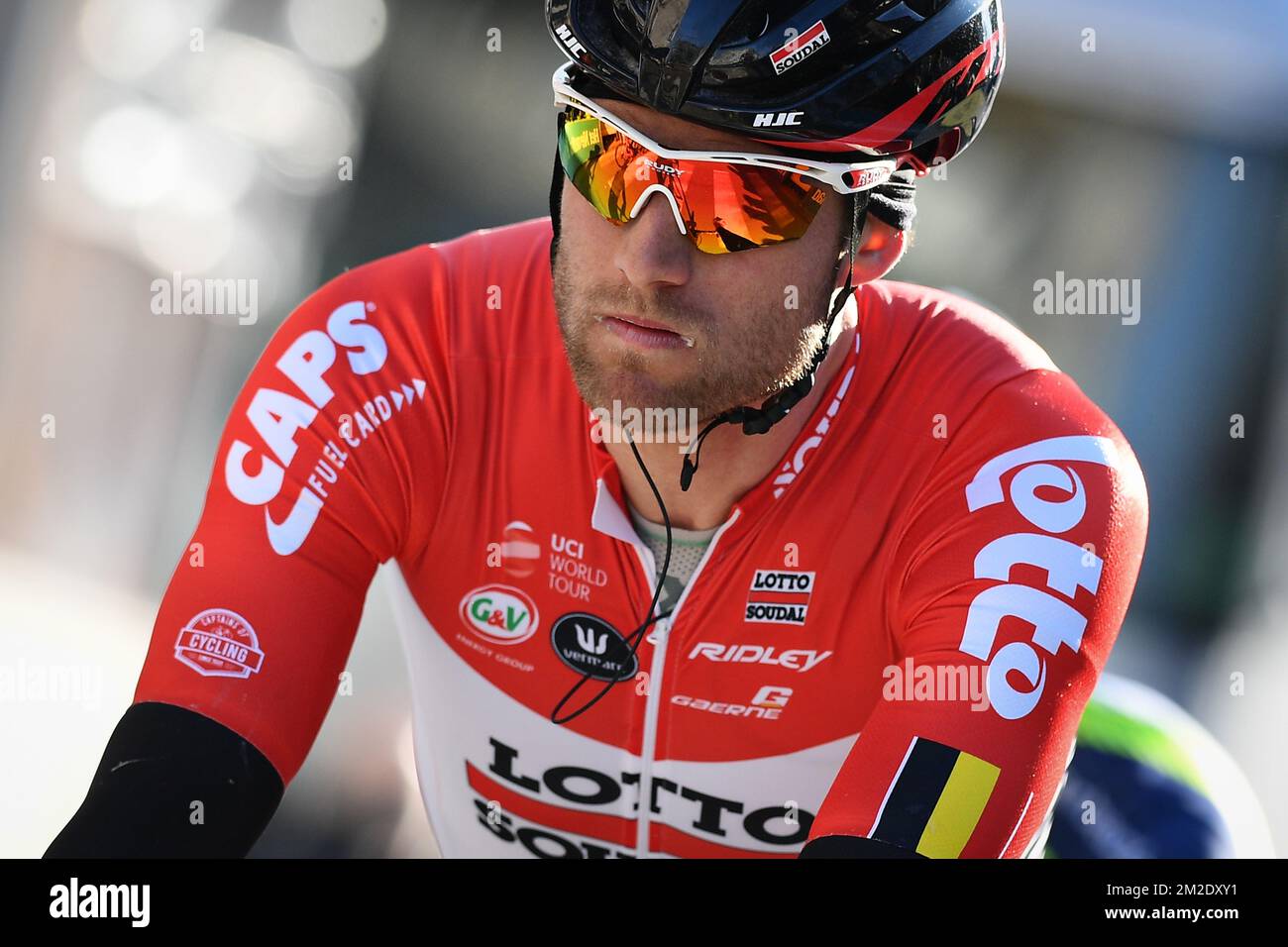 Belgian Nikolas Maes of Lotto Souda crosses the finish line of the ...