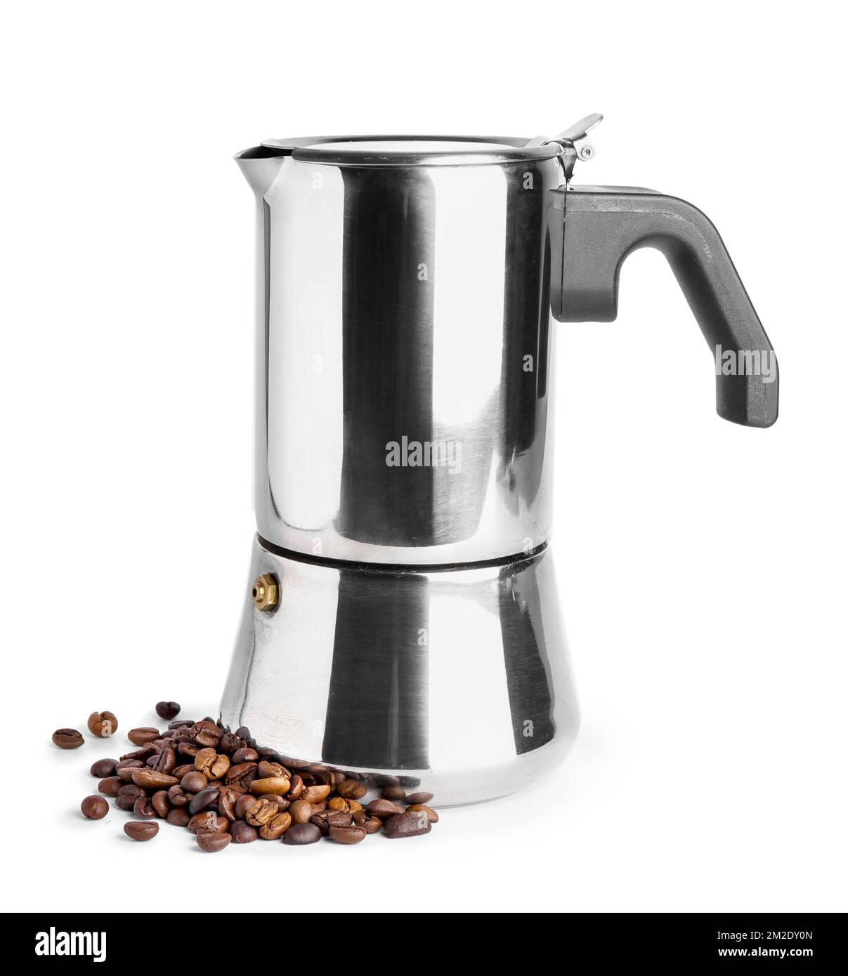 Geyser coffee maker and beans on white background Stock Photo - Alamy