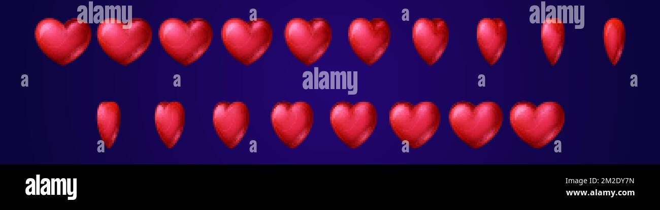 Red heart turn around game animation, sequence frame, sprite sheet ...