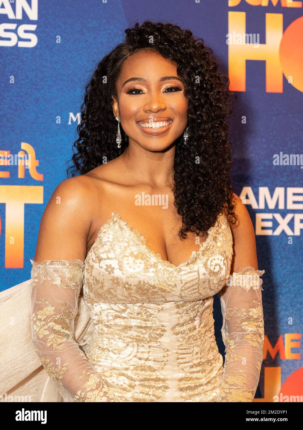 Adrianna Hicks wearing dress by Karen Sabog attends opening night for ...