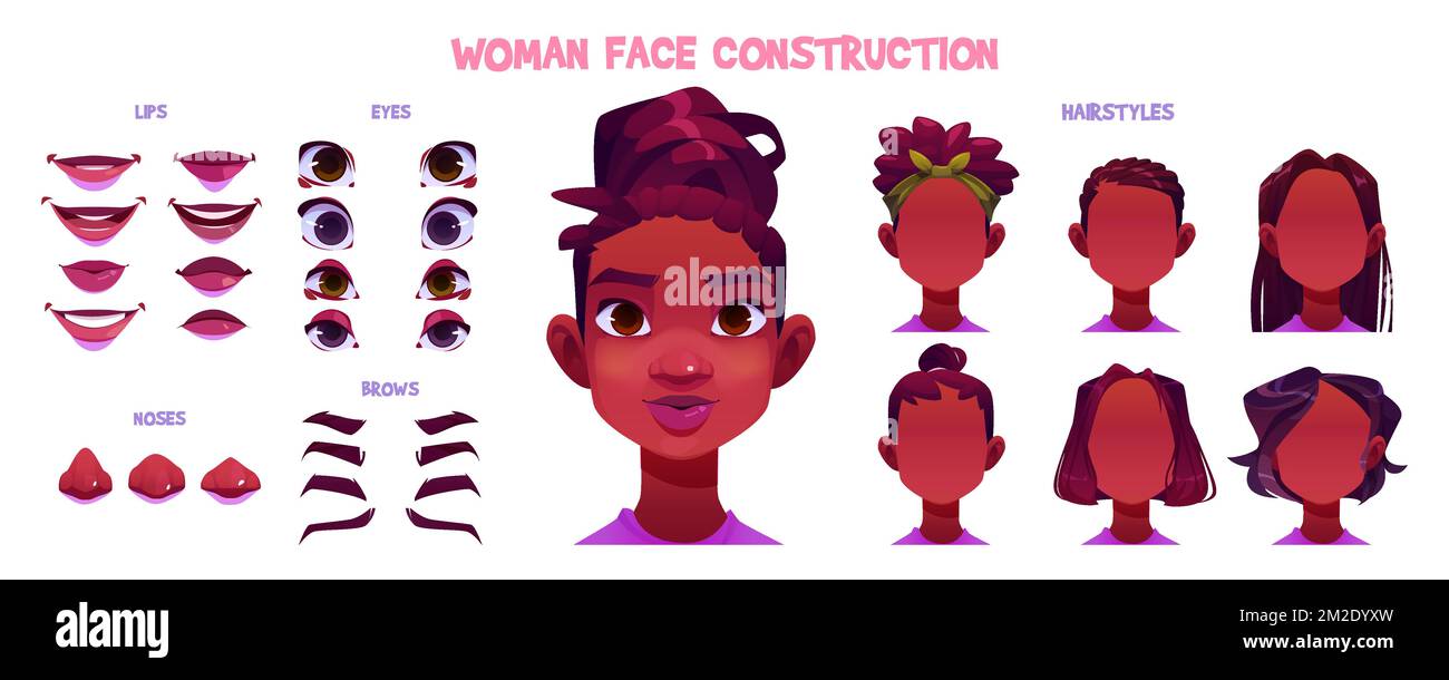 Woman face constructor, avatar of african american female character ...