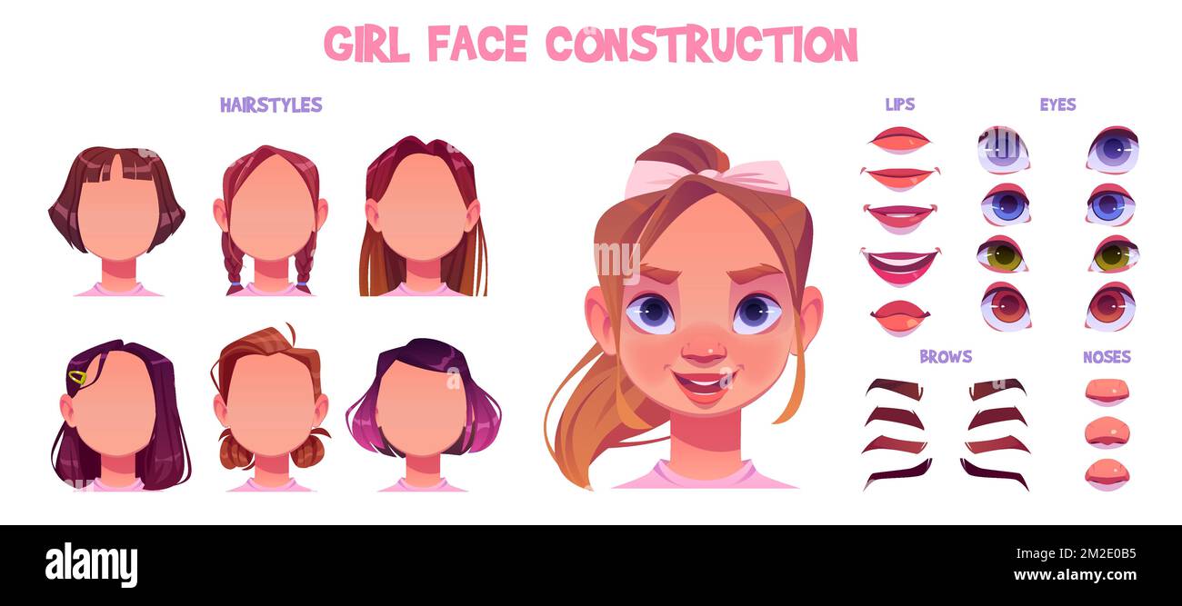 Woman face constructor, avatar of caucasian female character creation ...