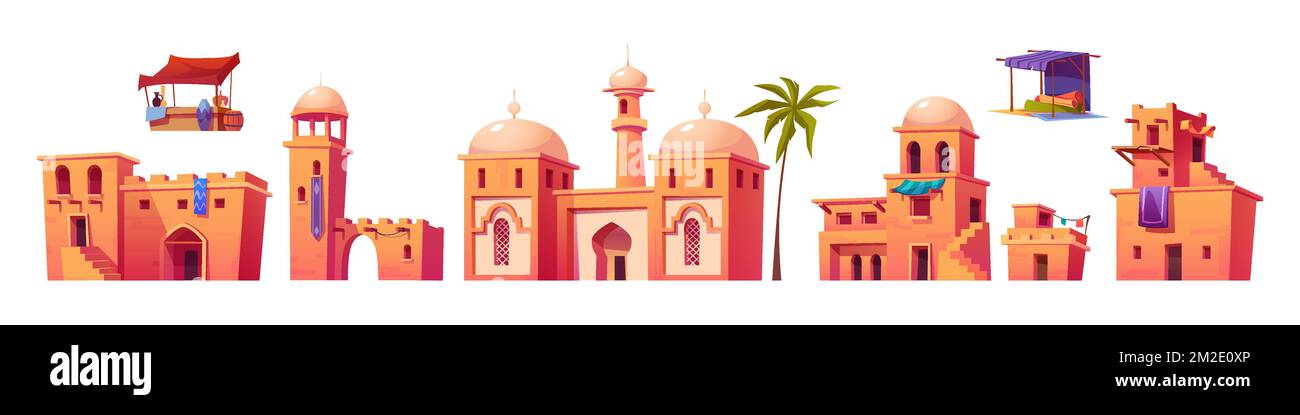 Ancient arab city isolated set, arabic buildings, architecture ...
