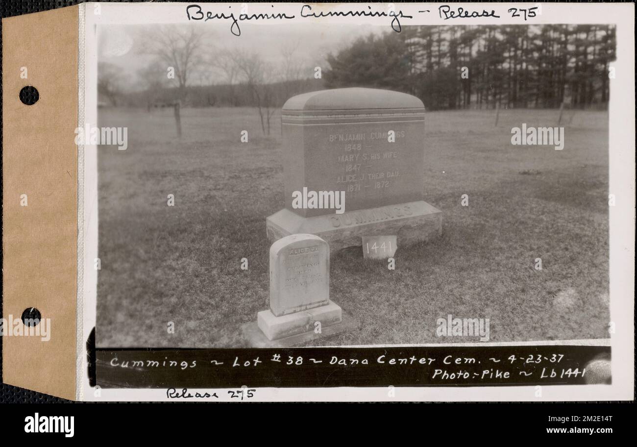 Cummings, Dana Center Cemetery, lot 38, Dana, Mass., Apr. 23, 1937 ...
