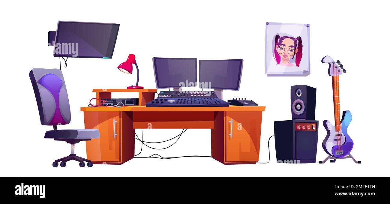 Music studio room equipment set. Record producer or audio engineer ...