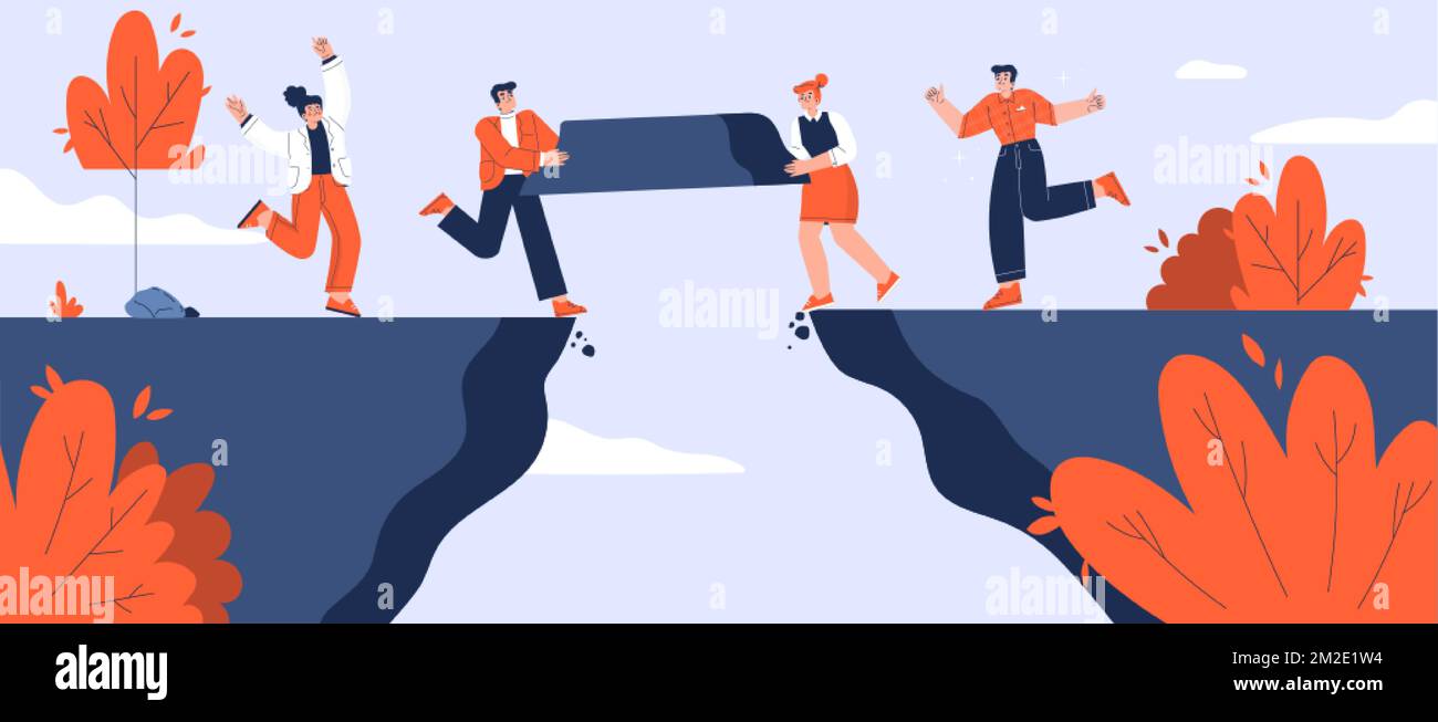 Business team build bridge over gap together. Concept of teamwork ... Business team build bridge over gap together. Concept of teamwork ...