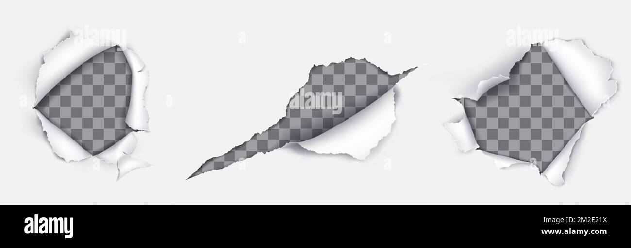 Paper torn rip frames, uneven holes with curly edges, white ragged ...