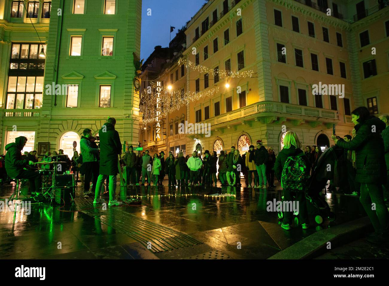 View of Christmas lights on Largo Goldoni in Rome (Photo by Matteo ...