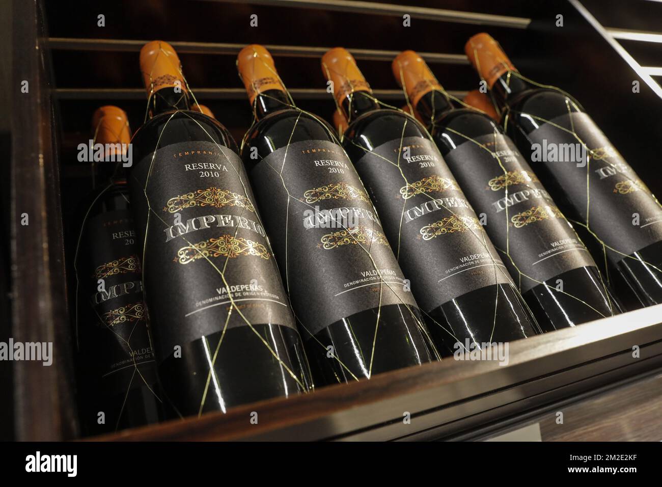 Illustration picture shows bottles of red wine at the new pilot store ...