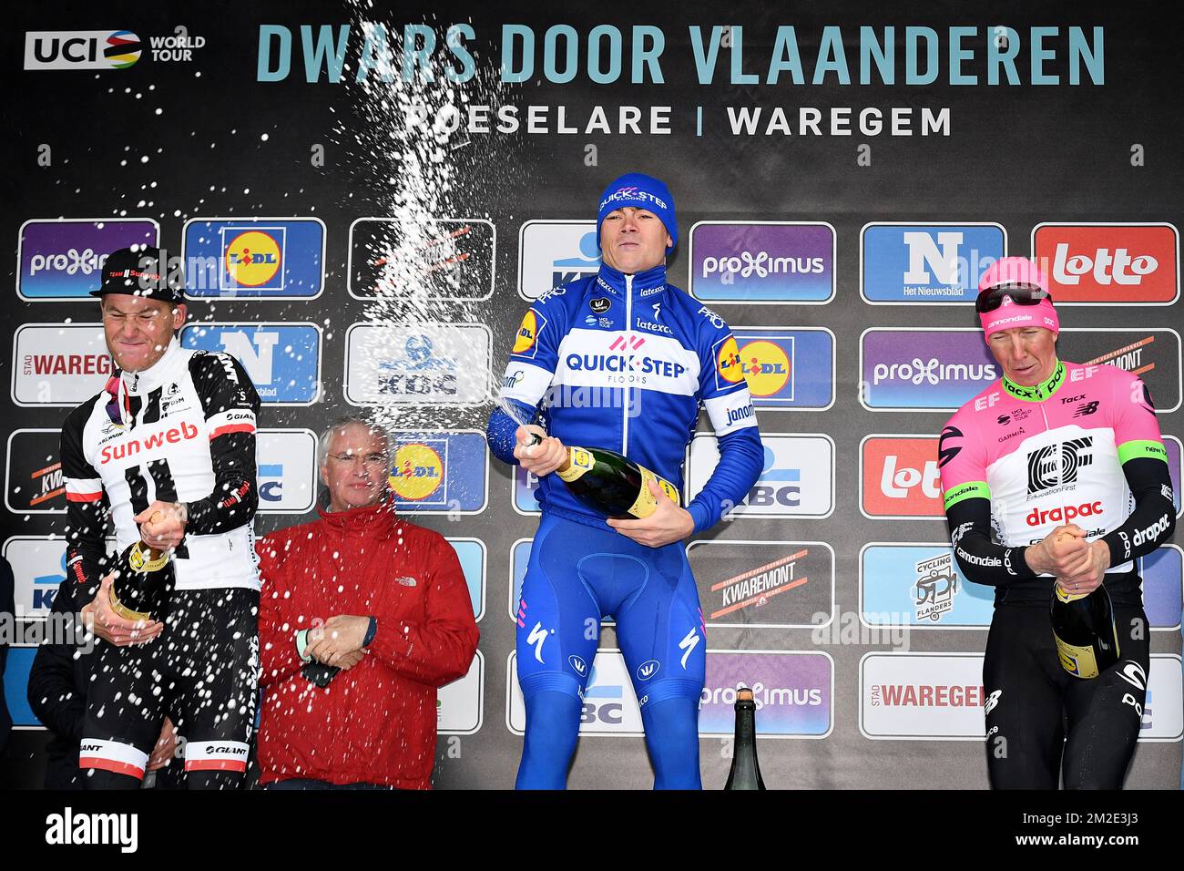 Dutch Mike Teunissen of Team Sunweb, Belgian Yves Lampaert of Quick ...