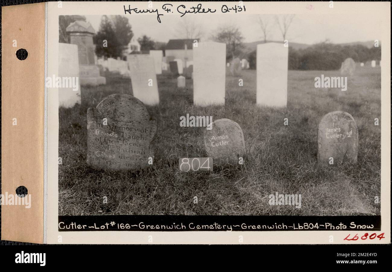 Cutler, Greenwich Cemetery, Old section, lot 166, Greenwich, Mass., ca ...