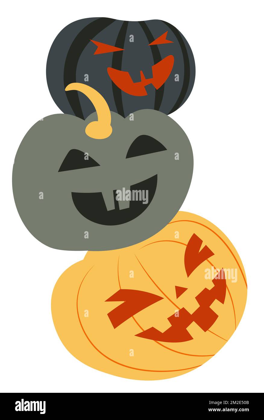 Eerie pumpkin faces, carved jack o lanterns on halloween Stock Vector ...