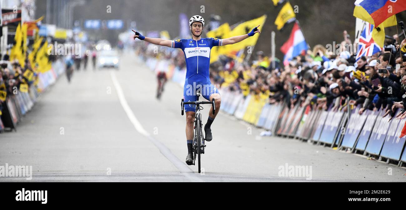 Dutch Niki Terpstra of Quick-Step Floors celebrates as he crosses the ...