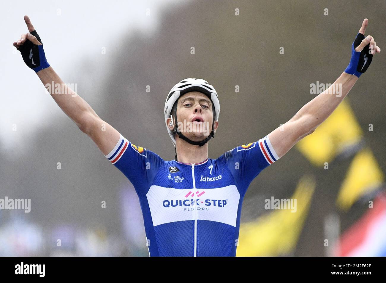 Dutch Niki Terpstra of Quick-Step Floors celebrates as he crosses the ...