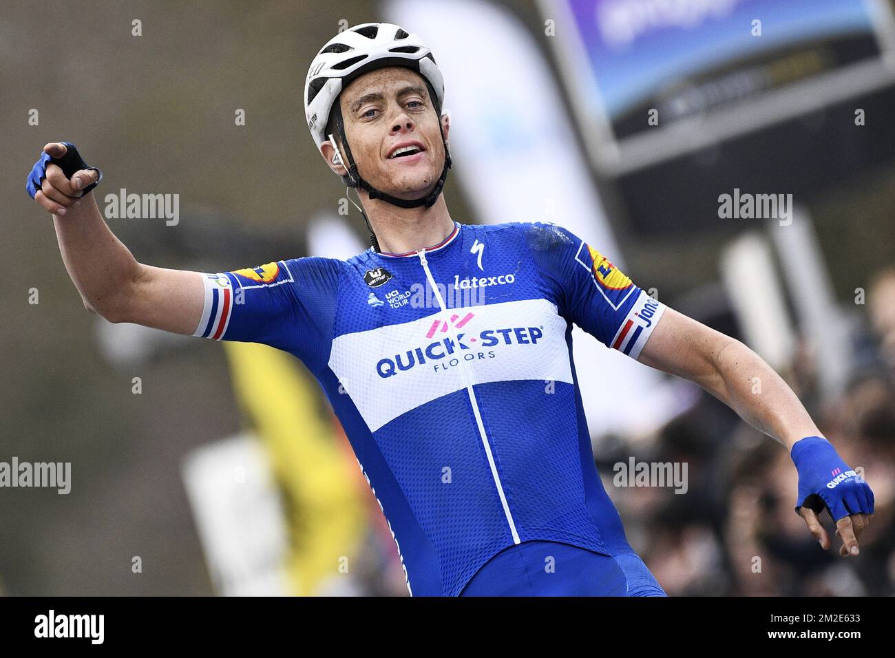Dutch Niki Terpstra of Quick-Step Floors celebrates as he crosses the ...