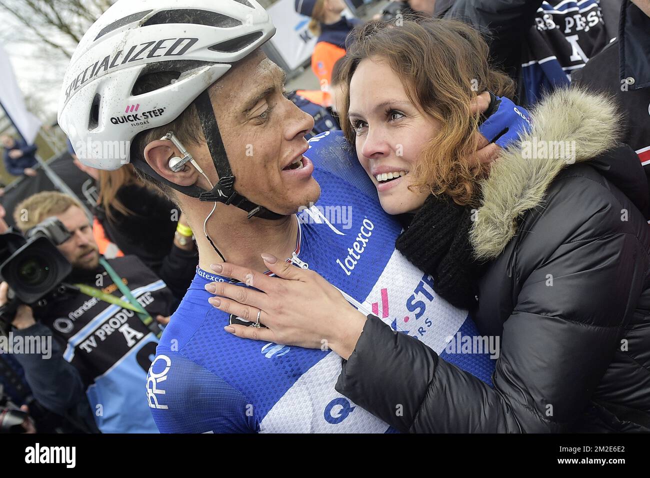 Niki Terpstra and his wife Ramona van der Lecq celebrate after Terpstra ...