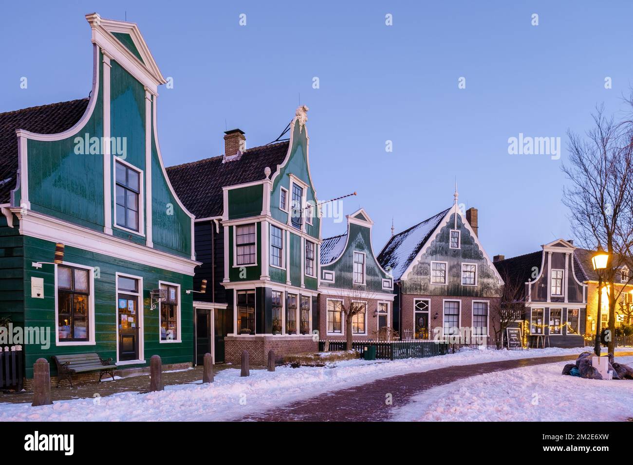 Zaanse Schans windmill village during winter with snow in the ...