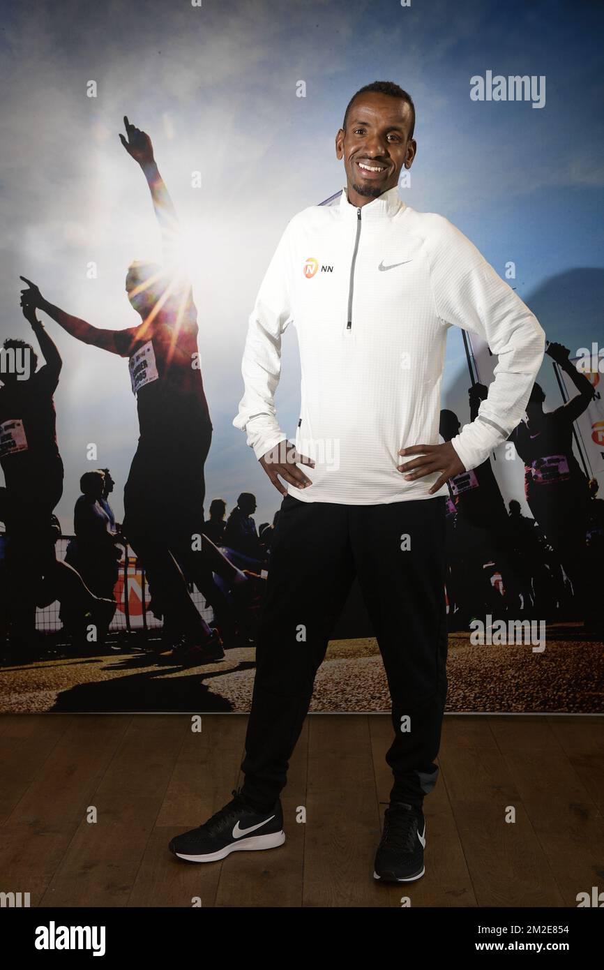 Belgian athlete Bashir Abdi poses for the photographer after a press ...