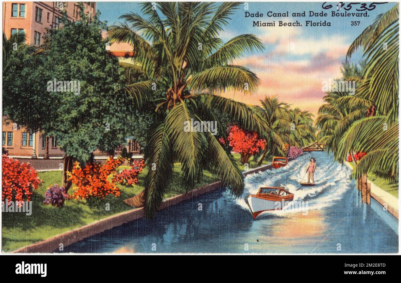 Dade Canal and Dade Boulevard, Miami Beach, Florida , Tichnor Brothers ...