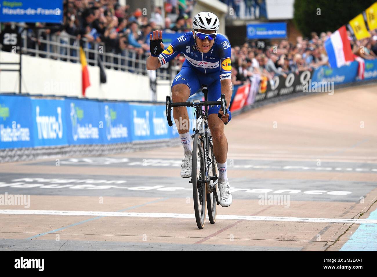 Dutch Niki Terpstra of Quick-Step Floors crosses the finish line third ...