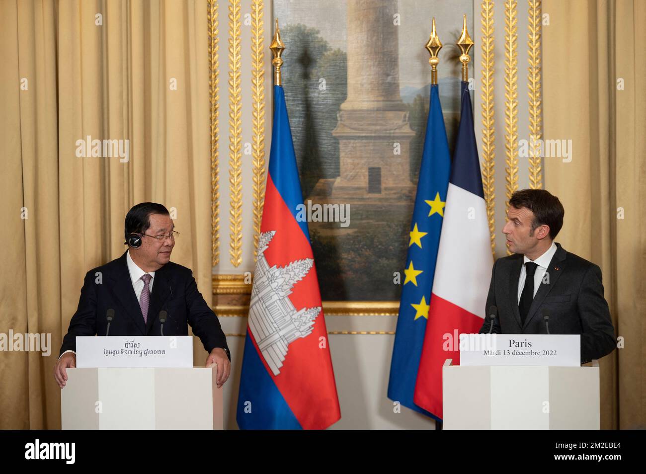 Paris, France, December 13, 2022. French President Emmanuel Macron and ...