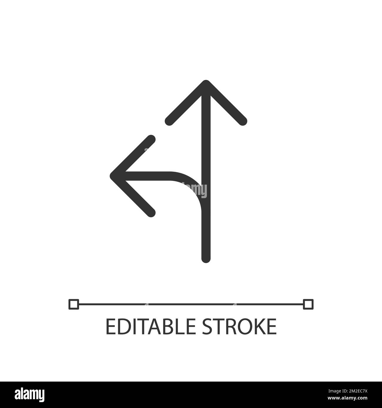 Straight and turn left traffic sign pixel perfect linear ui icon Stock ...