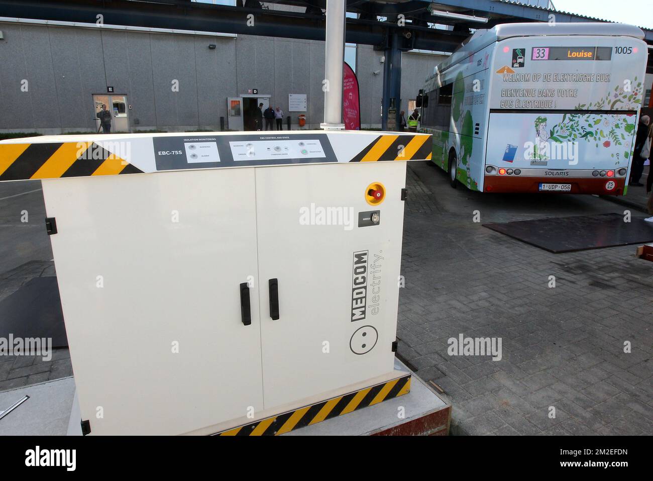 Illustration picture shows a charging station for electric buses during ...