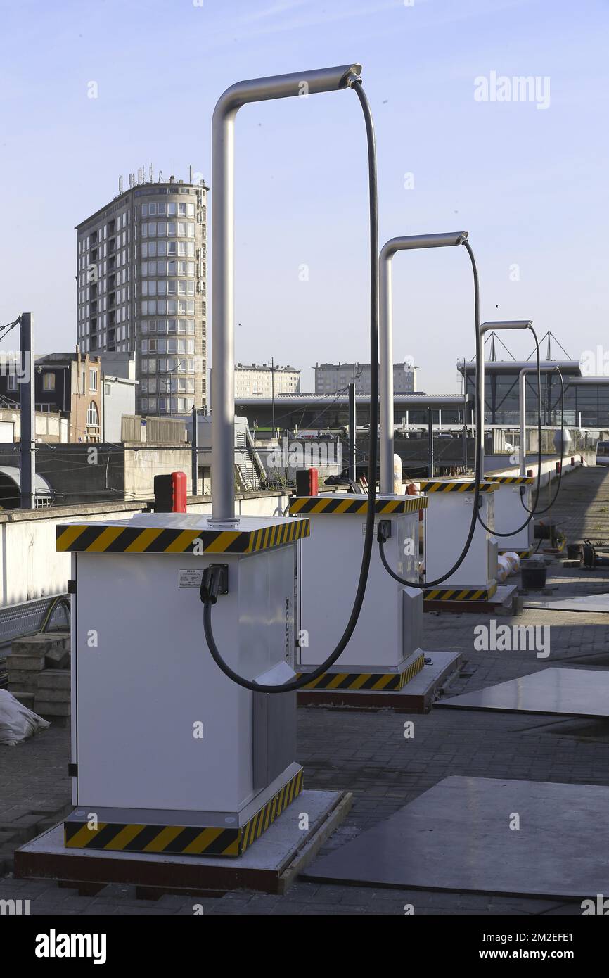 Illustration picture shows a charging station for electric buses during ...