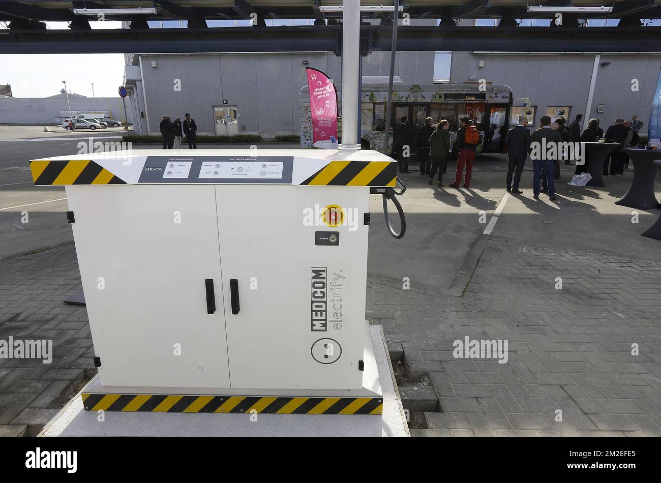 Illustration picture shows a charging station for electric buses during ...