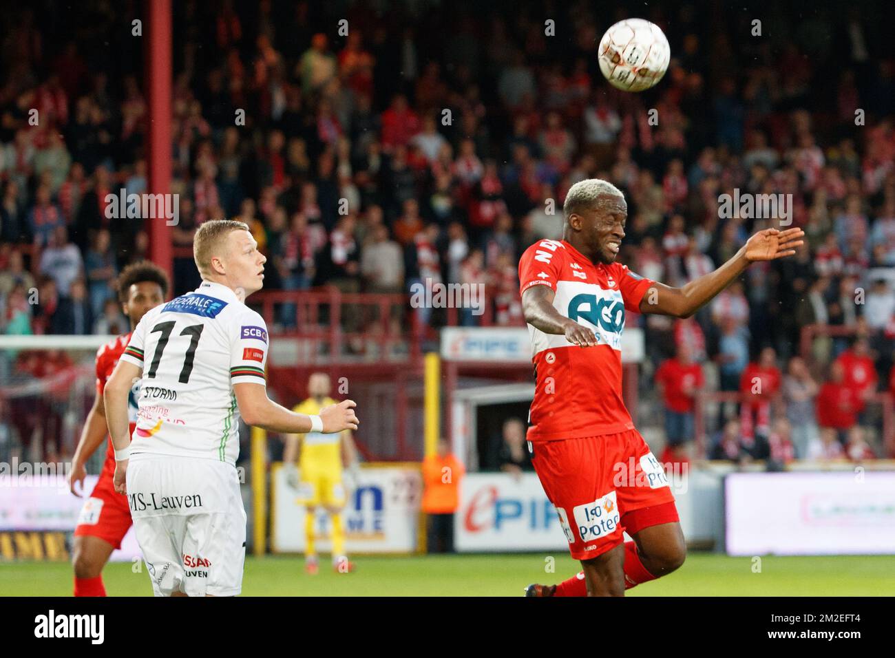 OHL's Nikola Storm and Kortrijk's Brian Verboom fight for the ball ...