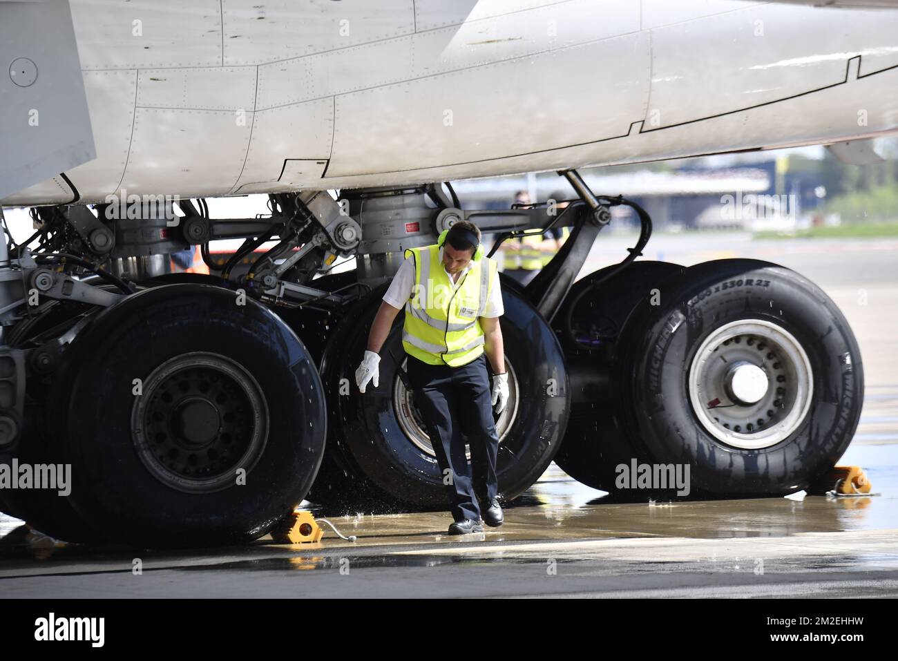 The Airbus A380 of Emirates arrives at the gate, at the inauguration of ...